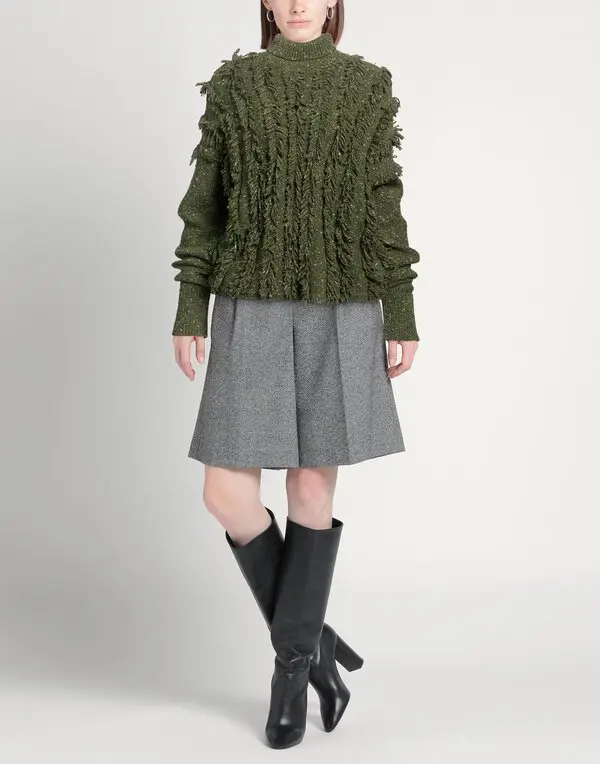 MANILA GRACE Mélange Knit Turtleneck With Fringe Detail