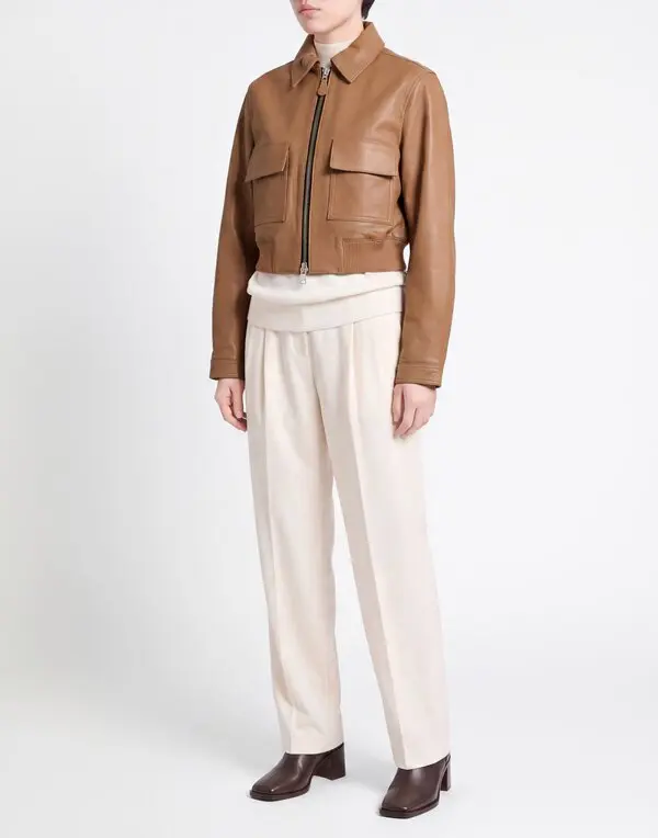 Hogan Jacket Light Brown Size Cow Leather, Cotton, Polyester, Elastane