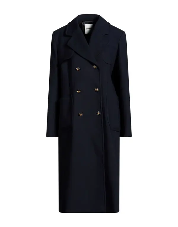Sandro Double-breasted Midnight Polyester Virgin Wool Elastane Coat - Blue