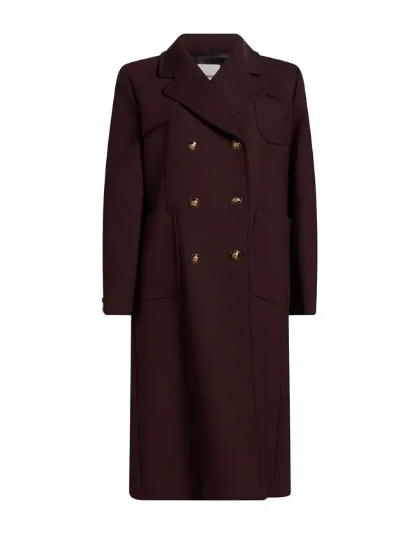Sandro Double-breasted Chocolate Polyester And Virgin Wool Coat