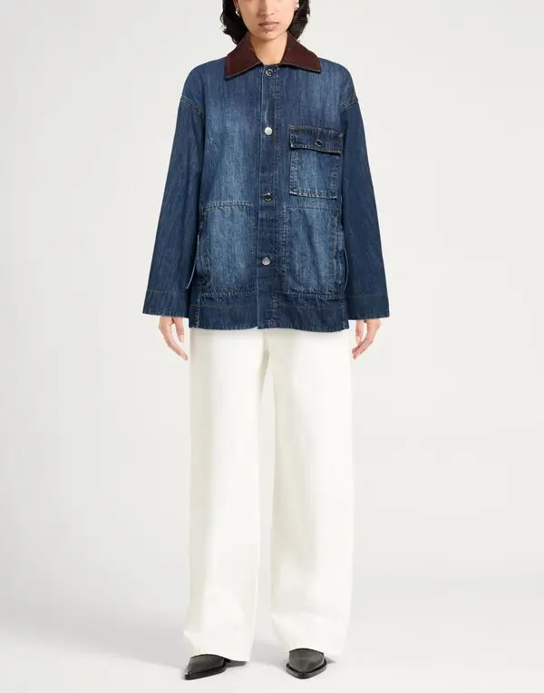 Max & Co. Denim Trucker Jacket With Leather Collar