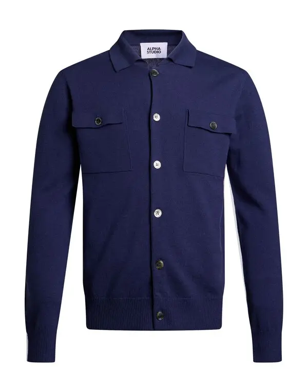 Alpha Studio Cardigan Ivory Size Geelong Wool - Blue