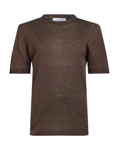 WOOL & CO Taupe Linen Cotton Short Sleeve Sweater