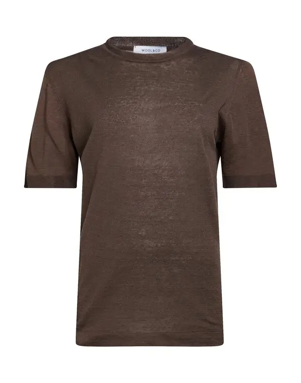 WOOL & CO Taupe Linen Cotton Short Sleeve Sweater