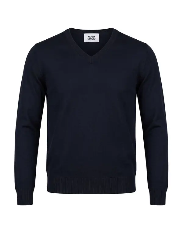 Alpha Studio Midnight Merino Wool V-neck Sweater