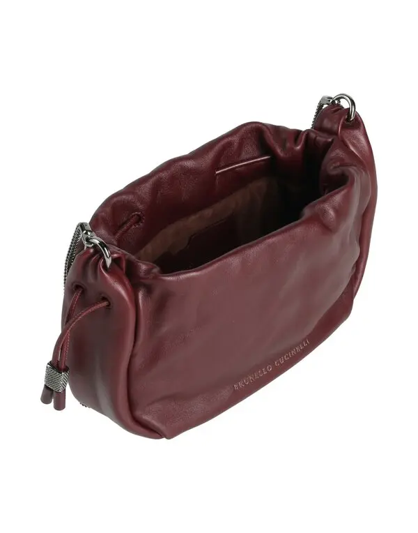 Brunello Cucinelli Leather Drawstring Crossbody Bag - Red