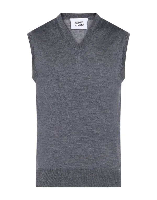 Alpha Studio Sleeveless V-neck Sweater Vest In Wool - Grey