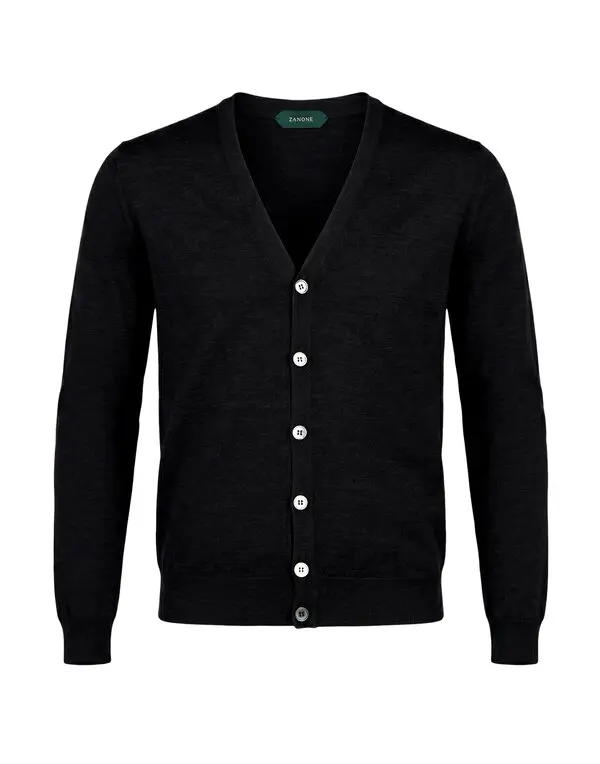 Incotex Cardigan Charcoal Size Virgin Wool, Polyamide
