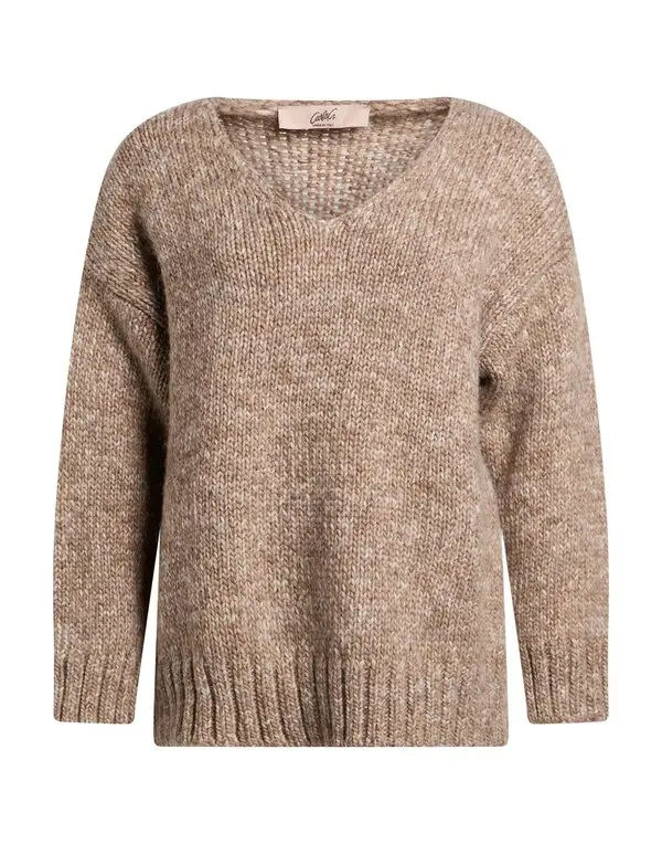 CARLA G. Wool Blend V-neck Sweater - Beige
