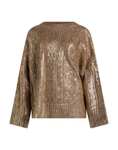 CARLA G. Metallic Cable-knit Crewneck Sweater - Gold