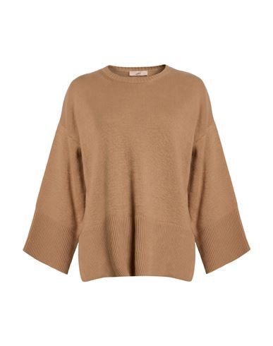 CARLA G. Crewneck Sweater With Side Slit Hem - Beige