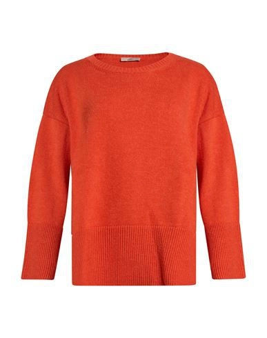 CARLA G. Crewneck Sweater With Side Slit Hem - Orange