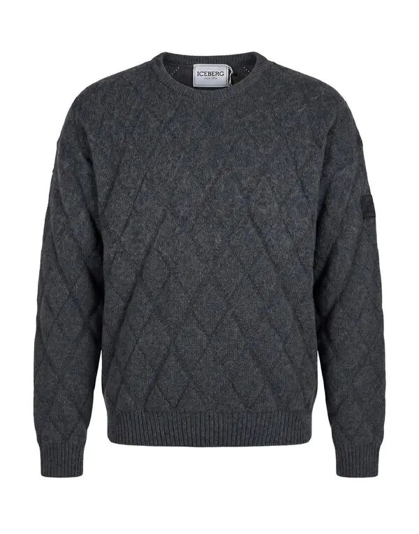Iceberg Quilted Crewneck Sweater In Polyamide, Viscose, Wool, And Cashmere