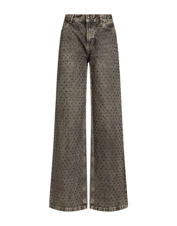8PM Cotton Wide-leg Jeans With Crystal Embellishments