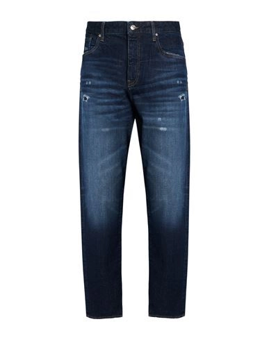 Armani Exchange Tapered Jeans In Dark Wash Cotton With Distressed Details