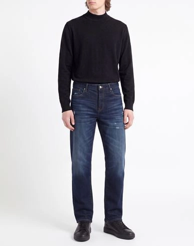 Armani Exchange Tapered Jeans In Dark Wash Cotton With Distressed Details
