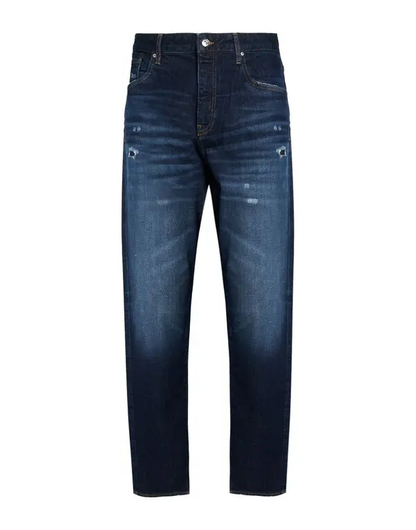 Armani Exchange Tapered Jeans In Dark Wash Cotton With Distressed Details