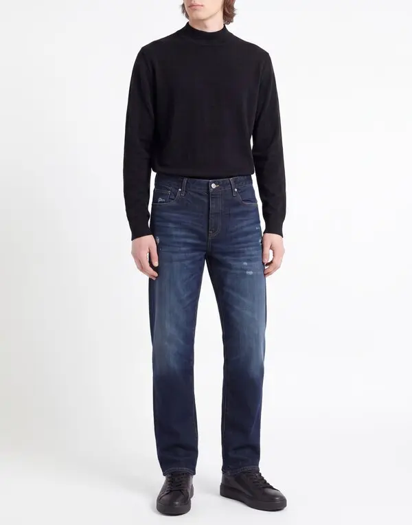 Armani Exchange Tapered Jeans In Dark Wash Cotton With Distressed Details