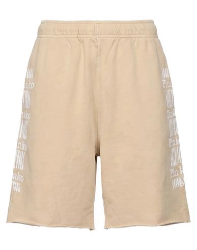Pinko Sky Cotton Terry Shorts With Logo Print - Beige