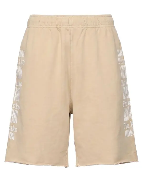 Pinko Sky Cotton Terry Shorts With Logo Print - Beige