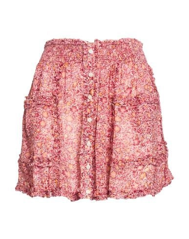 Poupette St Barth Viscose Mini Skirt With Floral Print And Ruffles - Pink
