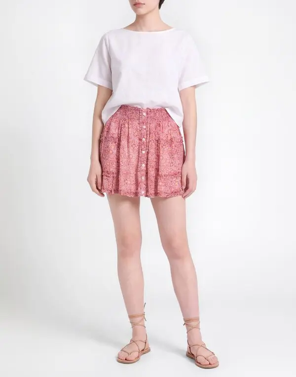Poupette St Barth Viscose Mini Skirt With Floral Print And Ruffles - Pink