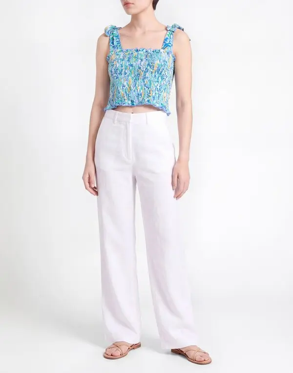 Poupette St Barth Ecovero Viscose Floral Print Shirred Cropped Top