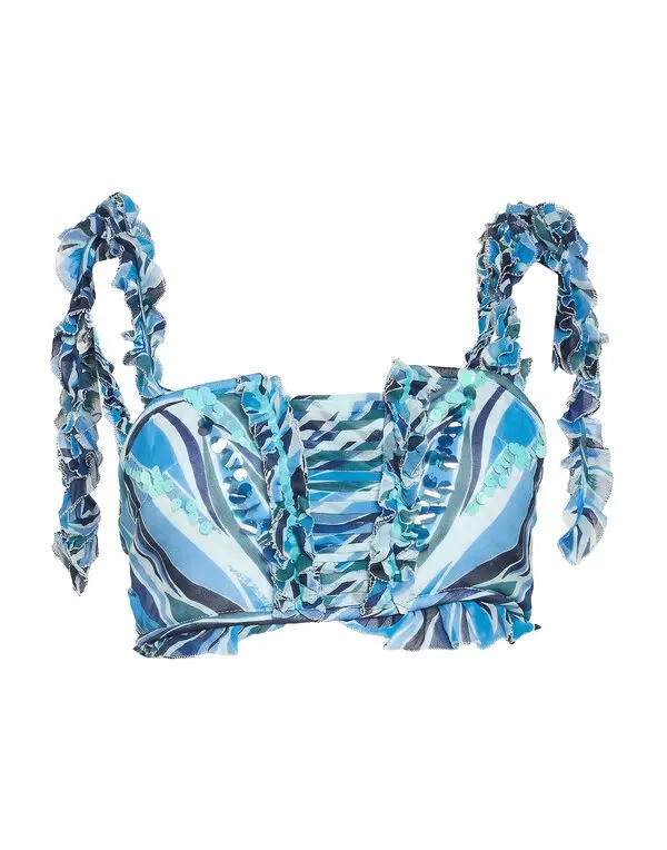 Poupette St Barth Silk Georgette Ruffled Crop Top