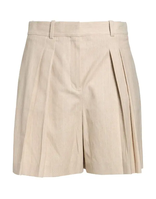 Theory Cotton, Linen, Elastane Pinstriped High Waisted Shorts