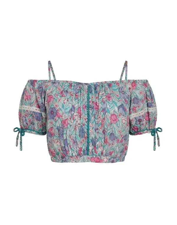 Poupette St Barth Sky Viscose Floral Print Off-the-shoulder Top