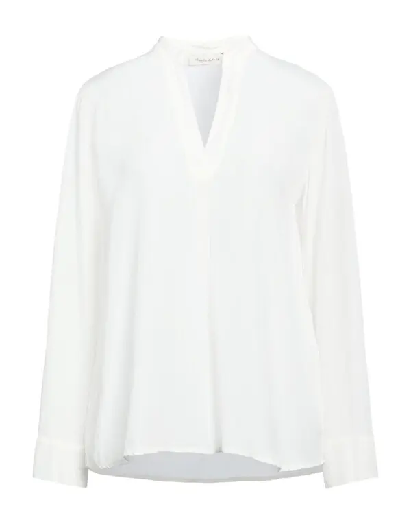 MANILA GRACE Viscose And Silk Crepe V-neck Long Sleeve Top - Off White