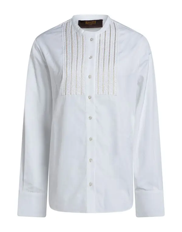 MOORER Cotton Shirt With Mandarin Collar And Embroidered Details