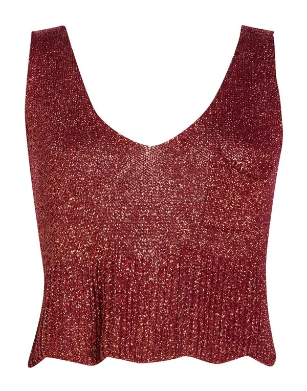 COMPAGNIA ITALIANA Copper Viscose & Polyester Metallic Knit Cropped Top