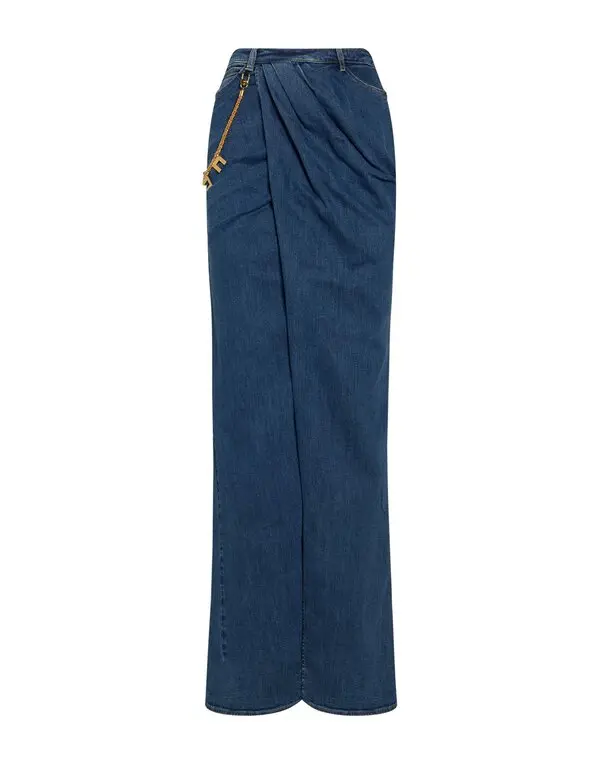 Elisabetta Franchi Flared Denim Skirt With Charm Detail