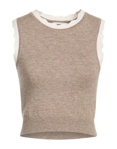 Sandro Taupe Wool, Polyamide, Cashmere, And Elastane Knit Tank Top
