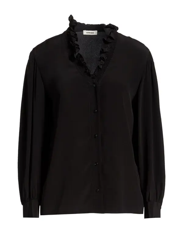 Sandro Ruched Silk Shirt - Black