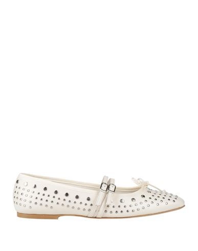 BALDININI Leather Ballet Flats With Studs And Bow Detailing - Ivory