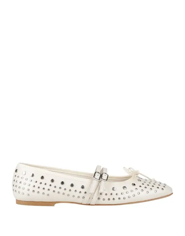 BALDININI Leather Ballet Flats With Studs And Bow Detailing - White
