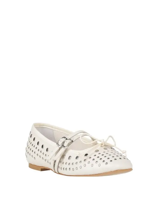 BALDININI Leather Ballet Flats With Studs And Bow Detailing - White