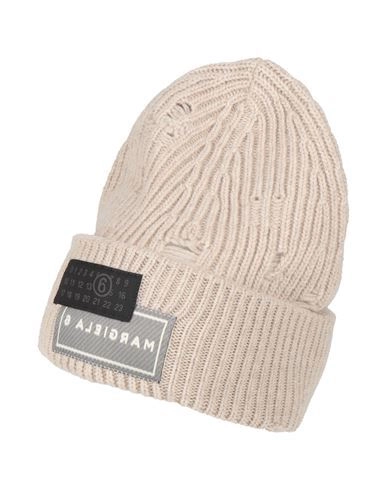 MAISON MARGIELA Ribbed Knit Beanie With Distressed Details - Beige