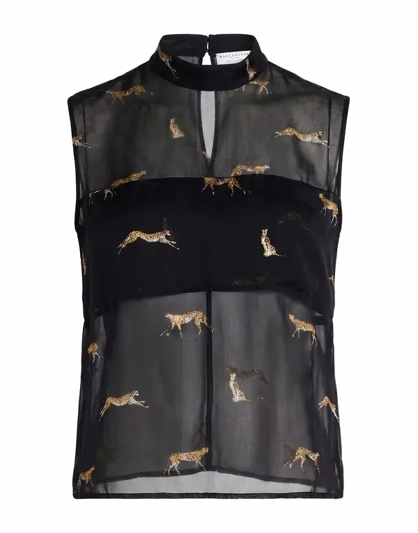 BALLANTYNE Silk Chiffon Sleeveless Mock Neck Top