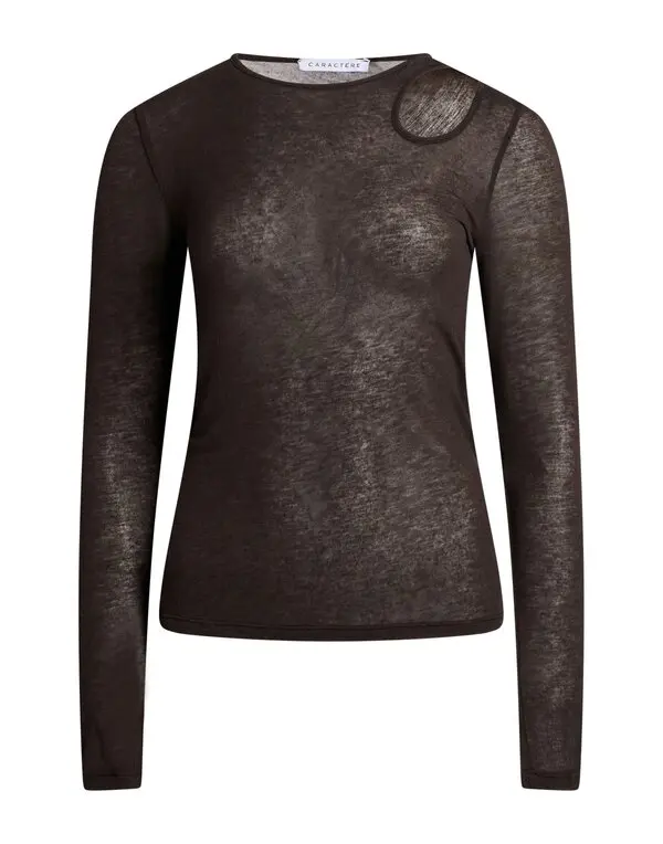 CARACTÈRE Long Sleeve T-shirt With Cutout - Dark Brown