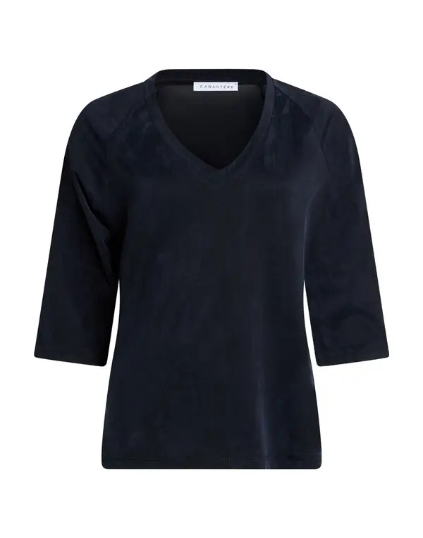 CARACTÈRE Military Cupro Elastane 3/4 Sleeve Tee - Blue