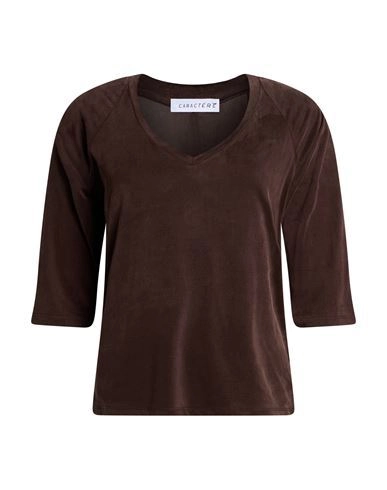 CARACTÈRE Military Cupro Elastane 3/4 Sleeve Tee - Dark Brown