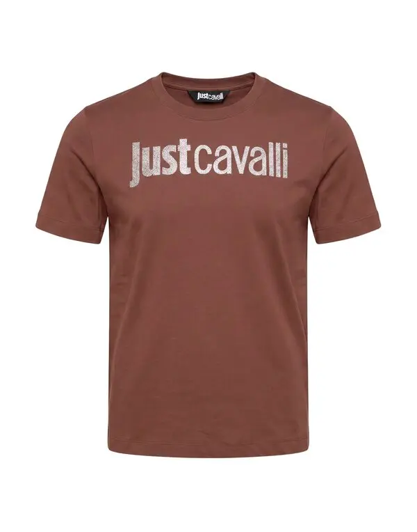 Just Cavalli Flocked Logo Print T-shirt - Brown