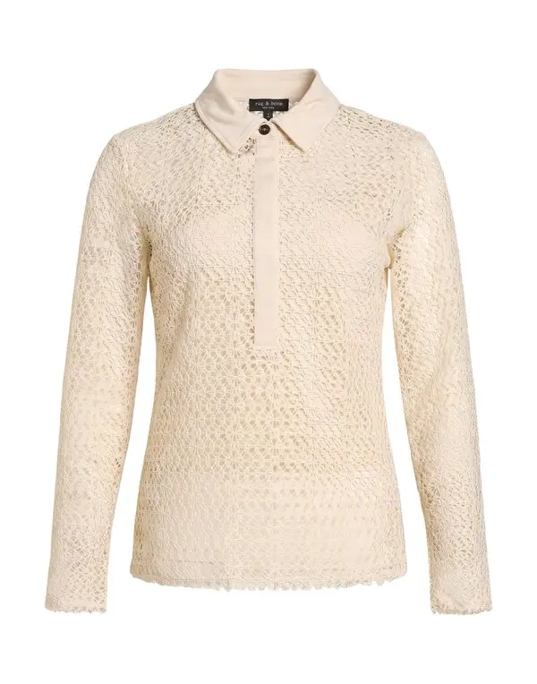 Rag & Bone Crochet Knit Long Sleeve Polo Shirt