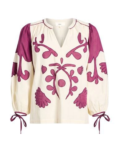 Ba&sh Cream Seersucker Paisley-print Embroidered Blouse