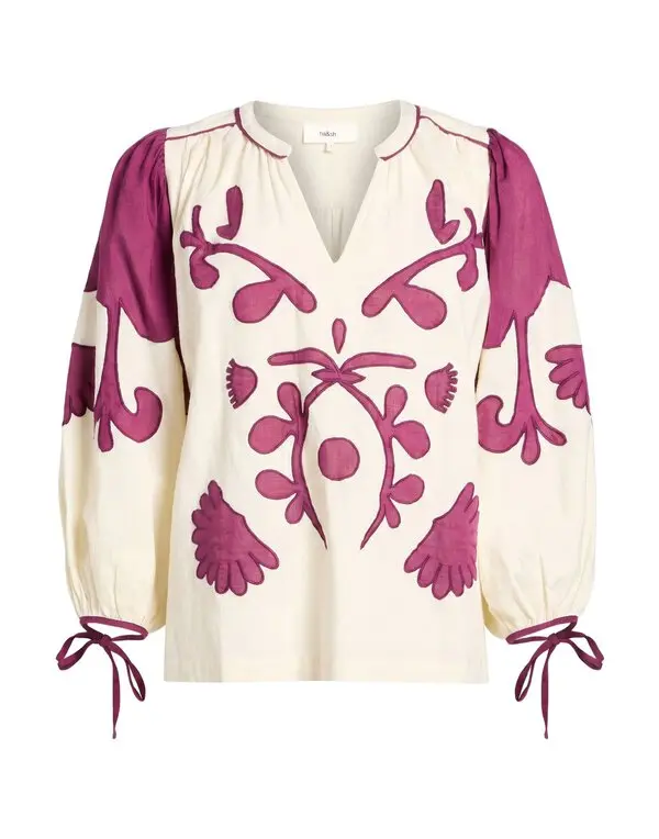 Ba&sh Cream Seersucker Paisley-print Embroidered Blouse