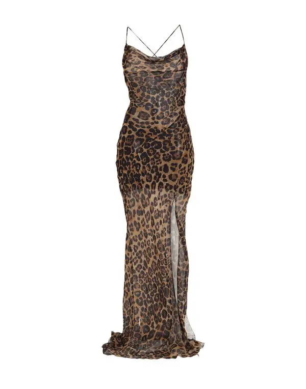 Blumarine Silk Georgette Leopard Print Maxi Dress