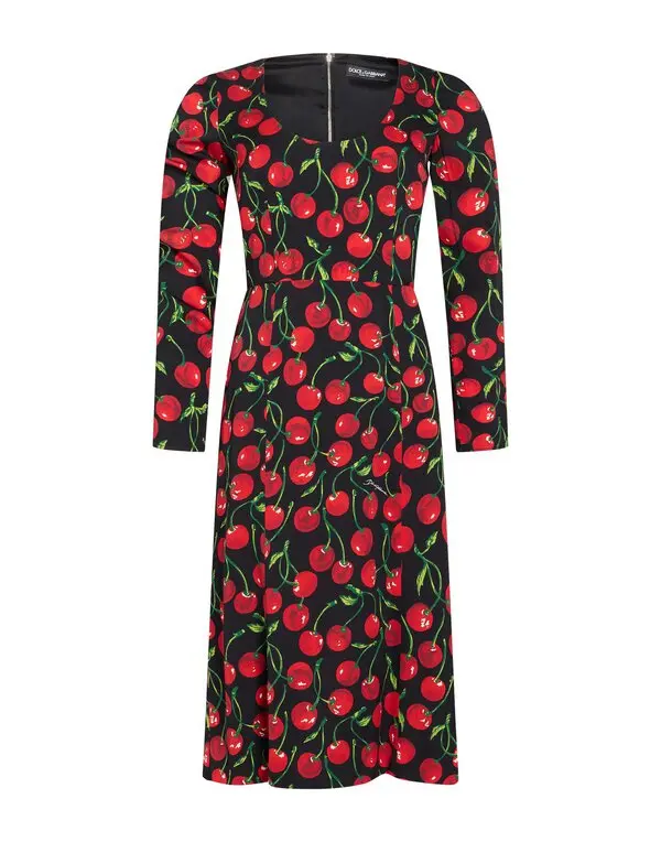 Dolce & Gabbana Silk Blend Midi Dress With Long Sleeves